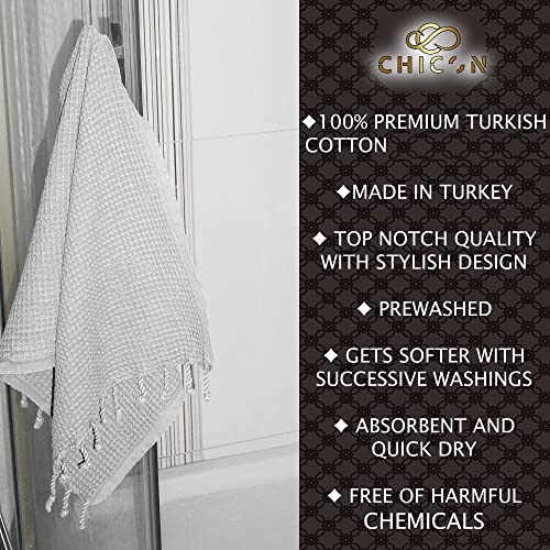 NERENZA CHICON Premium Turkish Hand Towels for Bathroom Kitchen Towels Set, 100% Cotton Decorative Bathroom Hand Towels for Bath | Face | Spa 18 X 38 Inches Waffle Grey (Set of 2)