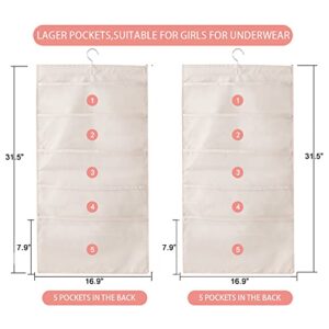 Enlarged Closet Hanging Bra Organizer with Rotating Metal Hanger, Extra-Large Dual Sided Wall Shelf Wardrobe Mesh Pockets Hanging Storage Bag for Bra Socks Underwear Underpants