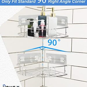 Home-X Stainless-Steel Corner Shelves for Shower Wall, in-Shower Organizer, Adhesive Shower Corner Shelves, Set of 2, 8 ¾” L x 8 ¾” W x 3 ¼” H, Stainless Steel