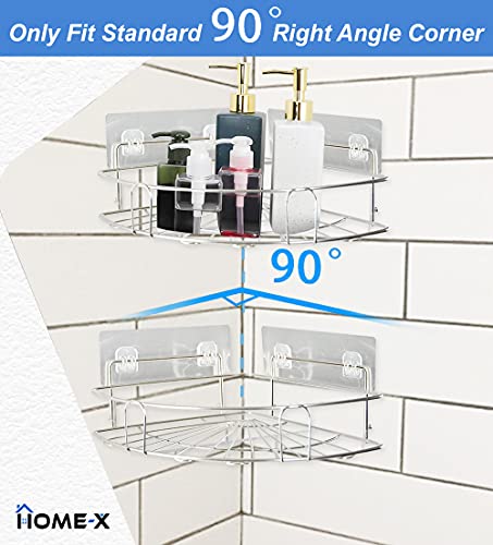 Home-X Stainless-Steel Corner Shelves for Shower Wall, in-Shower Organizer, Adhesive Shower Corner Shelves, Set of 2, 8 ¾” L x 8 ¾” W x 3 ¼” H, Stainless Steel