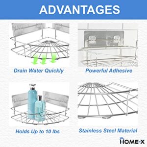 Home-X Stainless-Steel Corner Shelves for Shower Wall, in-Shower Organizer, Adhesive Shower Corner Shelves, Set of 2, 8 ¾” L x 8 ¾” W x 3 ¼” H, Stainless Steel