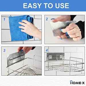 Home-X Stainless-Steel Corner Shelves for Shower Wall, in-Shower Organizer, Adhesive Shower Corner Shelves, Set of 2, 8 ¾” L x 8 ¾” W x 3 ¼” H, Stainless Steel