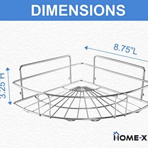 Home-X Stainless-Steel Corner Shelves for Shower Wall, in-Shower Organizer, Adhesive Shower Corner Shelves, Set of 2, 8 ¾” L x 8 ¾” W x 3 ¼” H, Stainless Steel