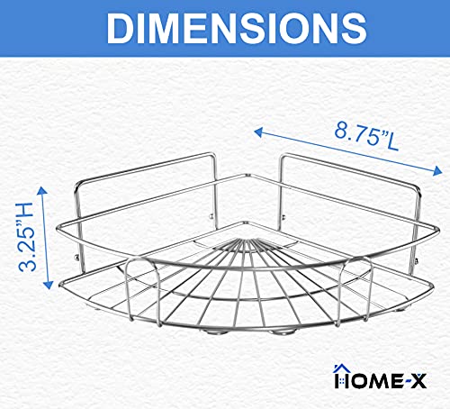 Home-X Stainless-Steel Corner Shelves for Shower Wall, in-Shower Organizer, Adhesive Shower Corner Shelves, Set of 2, 8 ¾” L x 8 ¾” W x 3 ¼” H, Stainless Steel