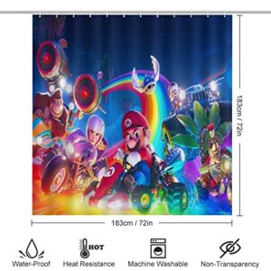 FFIS Anime Super 𝐌.𝐚𝐫𝐢𝐨 𝐁.𝐫𝐨𝐬 Movie.Bathroom Shower Curtain Set, 4 Piece Bathroom with Waterproof Shower Curtain and Non Slip Shower Mat & Toilet Lid Cover Mat U Carpet