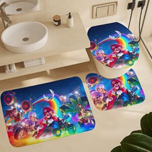 FFIS Anime Super 𝐌.𝐚𝐫𝐢𝐨 𝐁.𝐫𝐨𝐬 Movie.Bathroom Shower Curtain Set, 4 Piece Bathroom with Waterproof Shower Curtain and Non Slip Shower Mat & Toilet Lid Cover Mat U Carpet