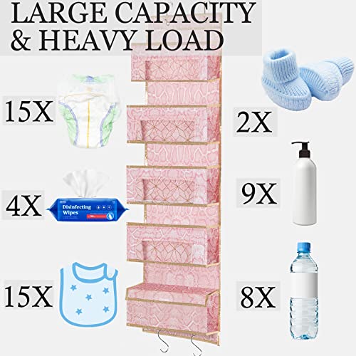 DAMAHOME Over Door Hanging Organizer - Closet Door Storage Organizer 5 Large Pockets, Door Organizer Hanging Clear Window Pocket, 4 Metal Hooks for Baby Nursery Bedroom Pantry Bathroom (Pink)