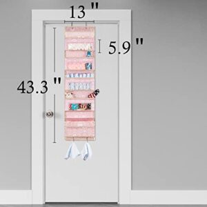 DAMAHOME Over Door Hanging Organizer - Closet Door Storage Organizer 5 Large Pockets, Door Organizer Hanging Clear Window Pocket, 4 Metal Hooks for Baby Nursery Bedroom Pantry Bathroom (Pink)