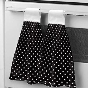 CyCoShower Hanging Hand Towels Kitchen Towel Simple White and Black Polka Dot Bathroom Hand Towels with Loop Tie Towels Soft,Absorbent Tea Bar Towels,1pc