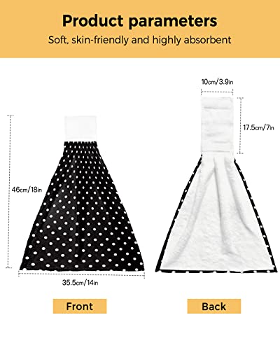 CyCoShower Hanging Hand Towels Kitchen Towel Simple White and Black Polka Dot Bathroom Hand Towels with Loop Tie Towels Soft,Absorbent Tea Bar Towels,1pc