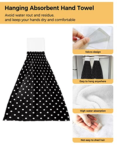 CyCoShower Hanging Hand Towels Kitchen Towel Simple White and Black Polka Dot Bathroom Hand Towels with Loop Tie Towels Soft,Absorbent Tea Bar Towels,1pc