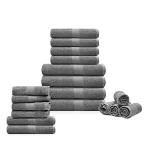 LANE LINEN Cotton Bath Towels for Bathroom Set-18 PC Bathroom Towels Set-4 Bath Towels, 6 Hand Towels for Bathroom, 8 Wash Cloths for Your Body, Soft Turkish Towel Sets for Bathroom - Space Grey