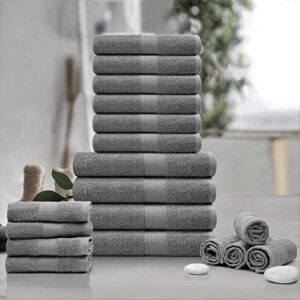 LANE LINEN Cotton Bath Towels for Bathroom Set-18 PC Bathroom Towels Set-4 Bath Towels, 6 Hand Towels for Bathroom, 8 Wash Cloths for Your Body, Soft Turkish Towel Sets for Bathroom - Space Grey