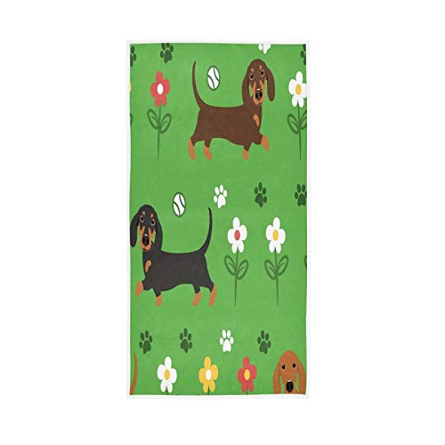 QUGRL Cute Dachshund Spring Kitchen Hand Towels Dogs Green Bath Towel Floral for Kids 16x30 in, Decorative Face Guest Dish Towels Washcloth for Bathroom Hotel Spa Gym Sport