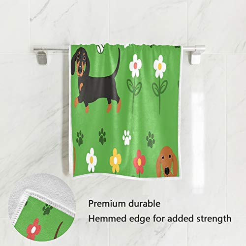 QUGRL Cute Dachshund Spring Kitchen Hand Towels Dogs Green Bath Towel Floral for Kids 16x30 in, Decorative Face Guest Dish Towels Washcloth for Bathroom Hotel Spa Gym Sport