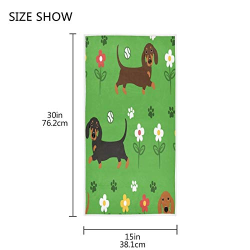 QUGRL Cute Dachshund Spring Kitchen Hand Towels Dogs Green Bath Towel Floral for Kids 16x30 in, Decorative Face Guest Dish Towels Washcloth for Bathroom Hotel Spa Gym Sport