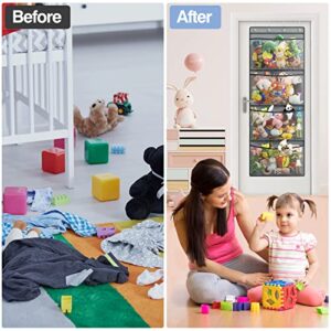 Fixwal 2pcs Over the Door Organizer, Stuffed Animal Storage for Closet Plush Toy, 4 Large Pockets Hanging Storage with Support Pole, Nursery Dorm Bedroom Bathroom Kids Room