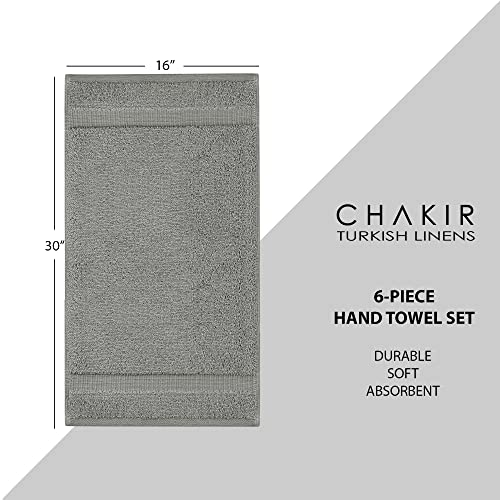 Chakir Turkish Linens | Hotel & Spa Quality 100% Cotton Premium Turkish Towels | Soft & Absorbent (6-Piece Hand Towels, Gray)