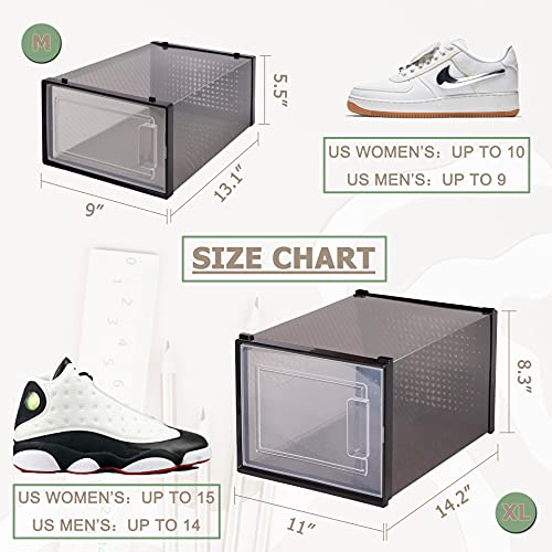 AOTENG STAR Drop Front Shoe Boxes 12 Pack Shoes Storage Containers Organizer Stackable,Plastic Shoe Storage Box Sneaker Cases for Closets Entryway Bedroom Garage,Fits Men's US Size 5.0-10