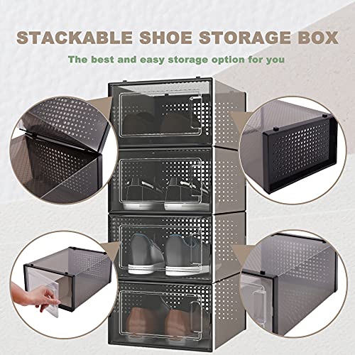 AOTENG STAR Drop Front Shoe Boxes 12 Pack Shoes Storage Containers Organizer Stackable,Plastic Shoe Storage Box Sneaker Cases for Closets Entryway Bedroom Garage,Fits Men's US Size 5.0-10