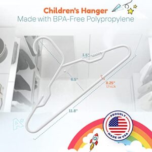 USA-Made Kids Hangers Plastic - Non-Slip Toddler Kid & Baby Hangers for Closet, Slim Children's Hangers for Clothes with Notches, Best Kids Plastic Hangers (White 30 Pack)