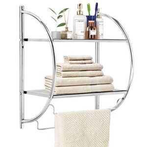 tangkula wall mount 2 tier bathroom shelf with bars, 18" w x 10" d x 22" h, chrome bathroom shelf, home toilet double layer shelf, rustproof chrome shelf, bathroom shelf