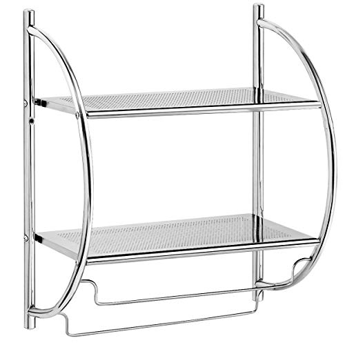 Tangkula Wall Mount 2 Tier Bathroom Shelf with Bars, 18" W X 10" D X 22" H, Chrome Bathroom Shelf, Home Toilet Double Layer Shelf, Rustproof Chrome Shelf, Bathroom Shelf