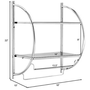 Tangkula Wall Mount 2 Tier Bathroom Shelf with Bars, 18" W X 10" D X 22" H, Chrome Bathroom Shelf, Home Toilet Double Layer Shelf, Rustproof Chrome Shelf, Bathroom Shelf