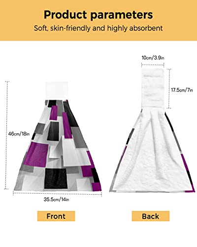 2 PCS Kitchen Hand Towels, Purple Geometry Soft Plush Hanging Tie Towels with Loop for Kitchen Bathroom Dish Cloth Tea Bar Towel Modern Abstract Art Ombre Black Grey