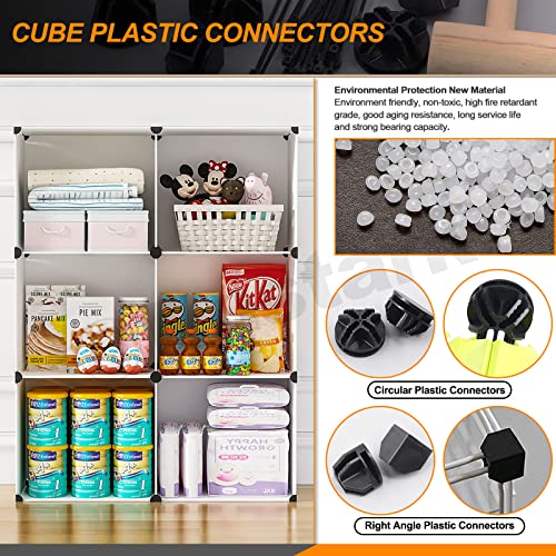 Rustark 91Pcs Black Wire Grid Cube Connectors with Zip Ties and Wooden Hammer, Cube Storage Connectors Foot Connectors for Cube Storage Modular Closet Storage Organizer and Wire Shelving