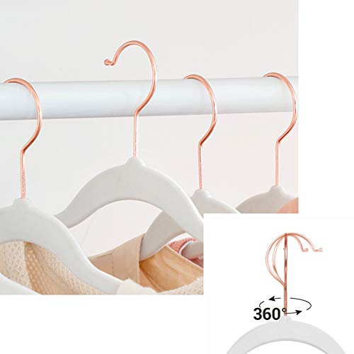 SONGMICS Velvet Hangers 50 Pack, Non Slip Hangers with Rose Gold Color Swivel Hook, Slim Hangers Space Saving, Velvet Hangers for Closet, Heavy Duty Velvet Hangers, White UCRF026W03