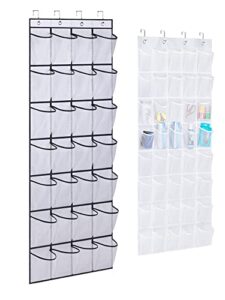 aooda 28 large mesh pockets over the door shoe organizer hanging, 40 pockets over the door hanging pantry snack organizer, both in white color, 2 item bundle