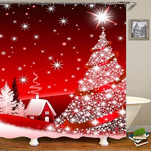 zhangwei Shower Curtains for Bathroom, Christmas Shower Curtain Set for Bathroom, Winter Holiday Festival New Year Shower Curtain Sets with 12 Hooks and Non-Slip Rugs, Bath Mat, Toilet Lid Cover