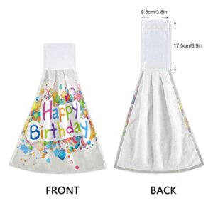 Kigai Happy Birthday Hanging Tie Towels Set of 2, Absorbent Hand Towels Tea Bar Dish Dry Towels for Kitchen Bathroom Home Decor, 14 x 18 Inch