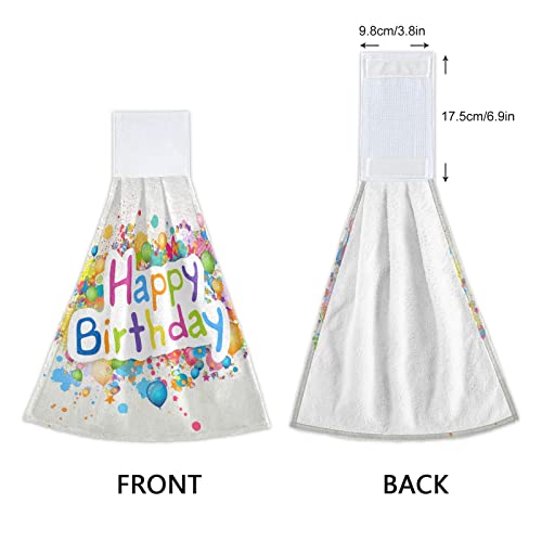 Kigai Happy Birthday Hanging Tie Towels Set of 2, Absorbent Hand Towels Tea Bar Dish Dry Towels for Kitchen Bathroom Home Decor, 14 x 18 Inch