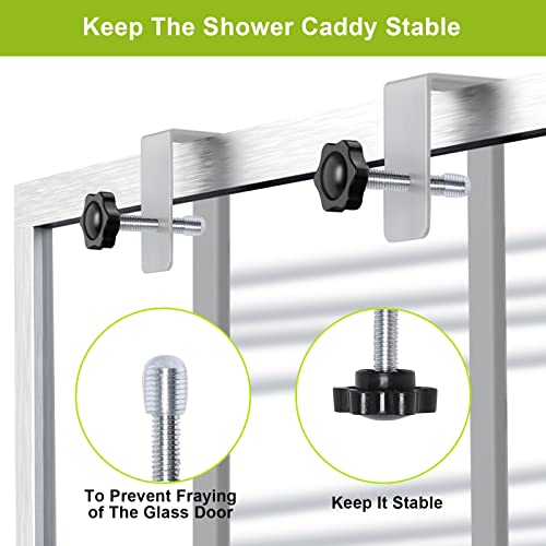 Fogein Over the Door Shower Caddy, Adjustable Hanging Organizer Shelf Rustproof, Shower Basket with Suction Cup, Bathroom Shower Caddy Over The Door with Hook & Soap Box, No Drilling(3 Tier, Silver)