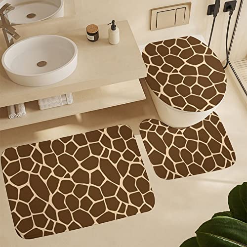 Roargy Bathroom Rugs Sets 3 Piece Bath Mat Giraffe Machine Wash Absorbent Soft Shower Tub Mat Toilet Non-Slip Home Decor Gifts for Her,15''×25''