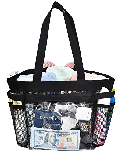 ULG Shower Bag, Mesh Shower Caddy with Waterproof Bag and Slippers Pocket, Large Hanging Portable Shower Tote Beach Bag with S Hook for College, Dorm, Gym, Camp, Beach, Pool