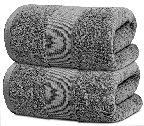 White Classic Resort Collection Soft Bath Sheet Towels | 35x70 Oversize Large Luxury Hotel Plush & Absorbent Cotton Bath Sheet [2 Pack, Smoke Grey]