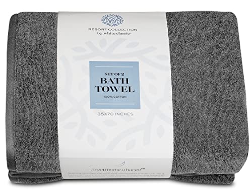 White Classic Resort Collection Soft Bath Sheet Towels | 35x70 Oversize Large Luxury Hotel Plush & Absorbent Cotton Bath Sheet [2 Pack, Smoke Grey]