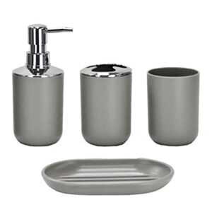 jianwei 4-piece bathroom accessory set, bath ensemble includes soap dispenser, toothbrush holder, toothbrush cup, soap dish, bathroom home decor and housewarming gift(grey)