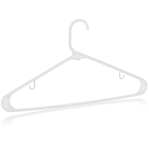 SUPER DEAL 100 Pack White Plastic Hangers with Double Hooks for Camisole Tanks Shirts Dress Standard Thick Clothes Hangers for Closet Heavy Duty for Laundry and Everyday Use