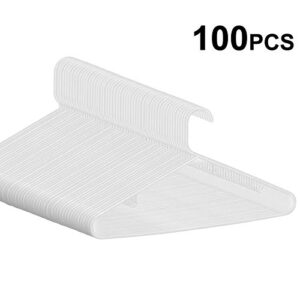 SUPER DEAL 100 Pack White Plastic Hangers with Double Hooks for Camisole Tanks Shirts Dress Standard Thick Clothes Hangers for Closet Heavy Duty for Laundry and Everyday Use