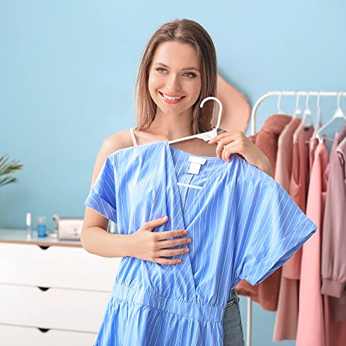 SUPER DEAL 100 Pack White Plastic Hangers with Double Hooks for Camisole Tanks Shirts Dress Standard Thick Clothes Hangers for Closet Heavy Duty for Laundry and Everyday Use