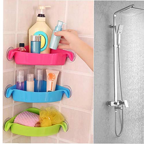 1pc Suction Cup Corner Shower Caddy Bathroom Shower Shelf Storage Basket Wall Mounted Organizer Green