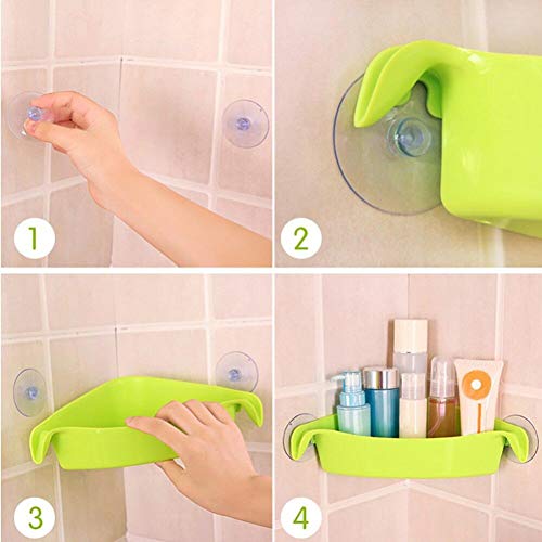 1pc Suction Cup Corner Shower Caddy Bathroom Shower Shelf Storage Basket Wall Mounted Organizer Green