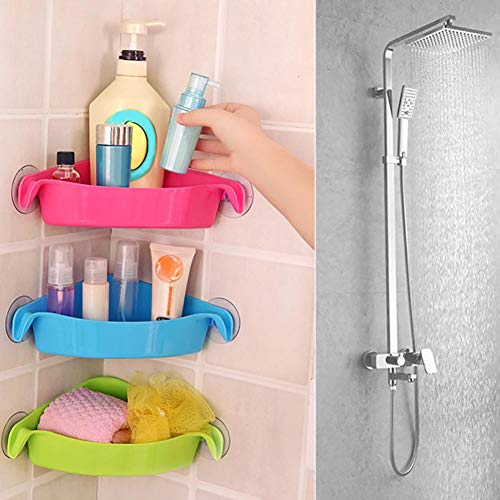 1pc Suction Cup Corner Shower Caddy Bathroom Shower Shelf Storage Basket Wall Mounted Organizer Green