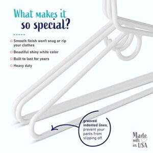 USA Made Heavy Duty White Plastic Hangers Pack of 24 Clothes Hangers with Hook for Scarves, Belts, Straps - Clothing, Suit, and Coat Hangers for Everyday Use