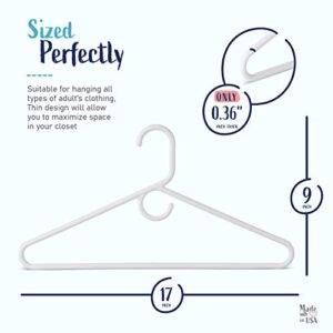 USA Made Heavy Duty White Plastic Hangers Pack of 24 Clothes Hangers with Hook for Scarves, Belts, Straps - Clothing, Suit, and Coat Hangers for Everyday Use