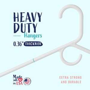 USA Made Heavy Duty White Plastic Hangers Pack of 24 Clothes Hangers with Hook for Scarves, Belts, Straps - Clothing, Suit, and Coat Hangers for Everyday Use